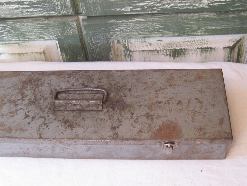 Long Narrow Metal Tool Box Rustic Distressed Primitive Thin - Etsy