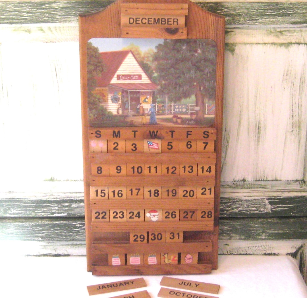 Vintage Wood Perpetual Wall Calendar, 70s 80s, Coca-cola Country Store ...