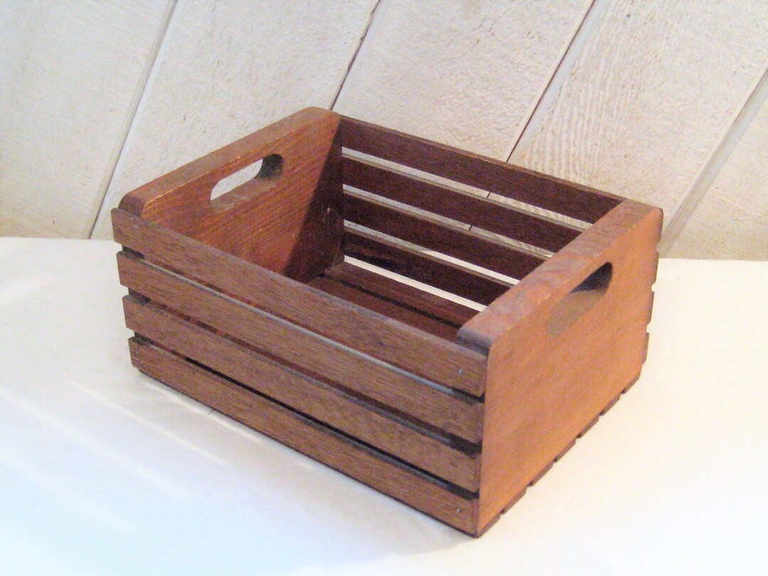 Vintage Medium Size Crate Box, Wood Slat Box With Handles, 70s 80s ...