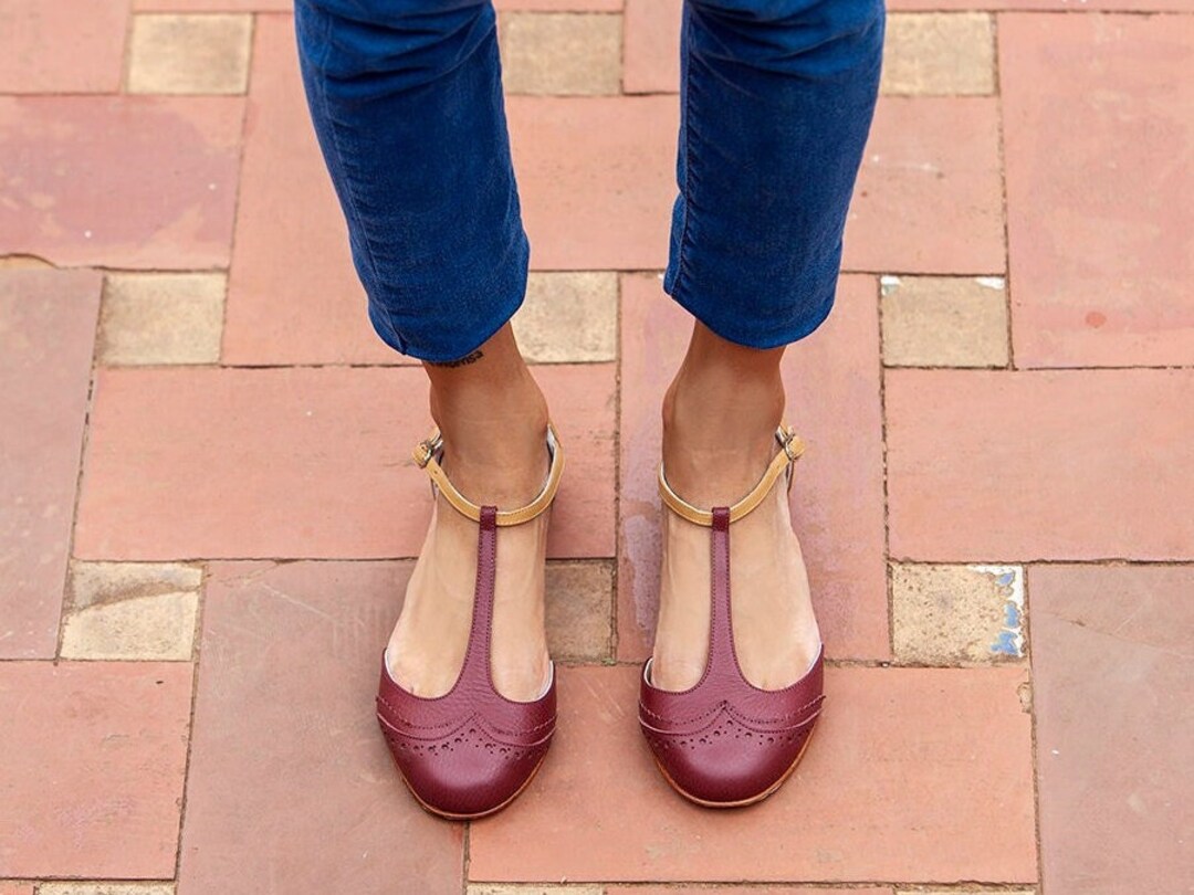 Sisi Shoes. Handmade Leather Mary Jane Flat Sandal. Vintage, Retro ...