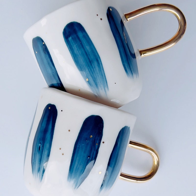 Blue and Gold Mug - Etsy