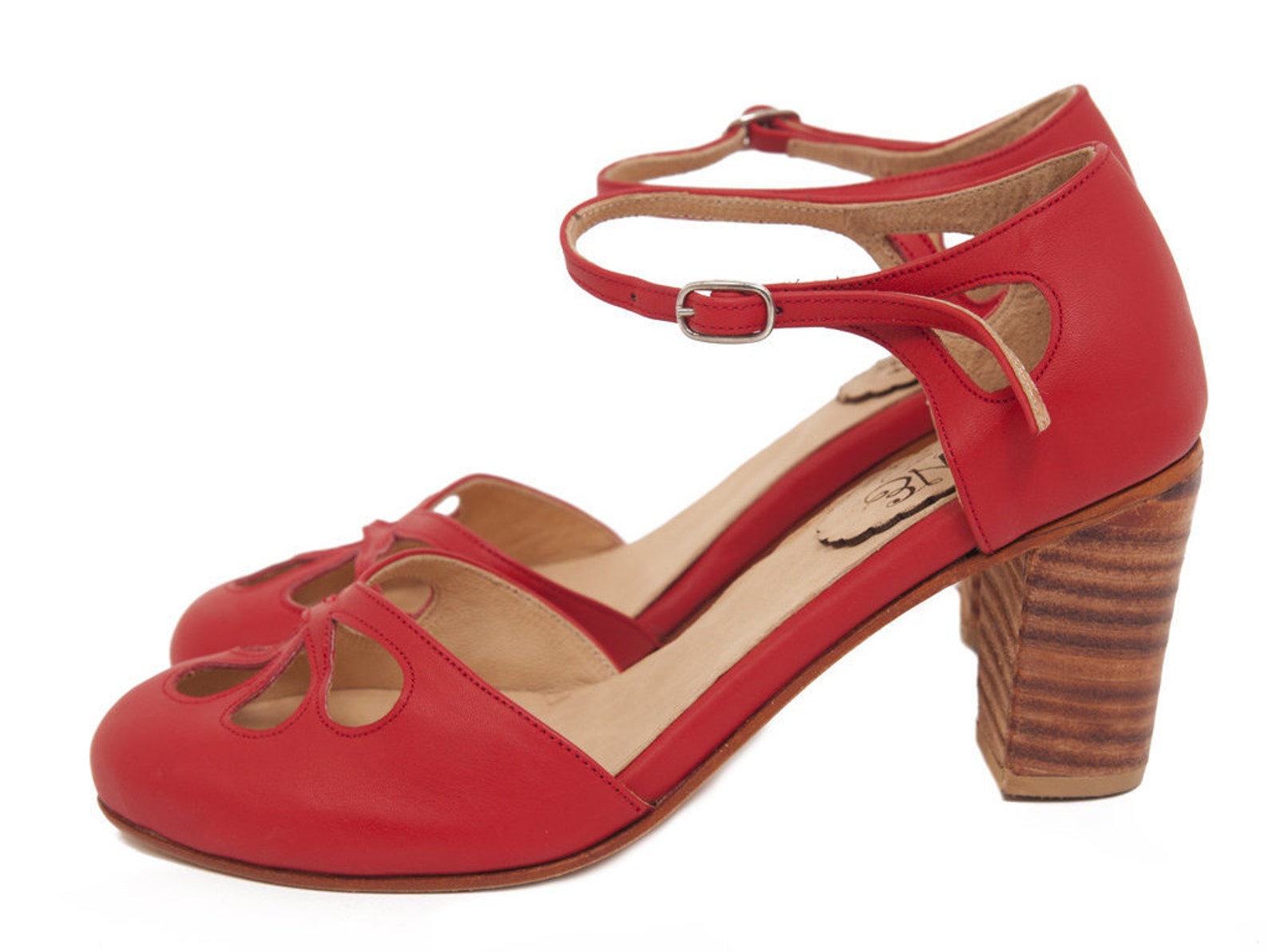 Cherry Pie Handmade Mary Jane Red Leather Woman Shoes in - Etsy