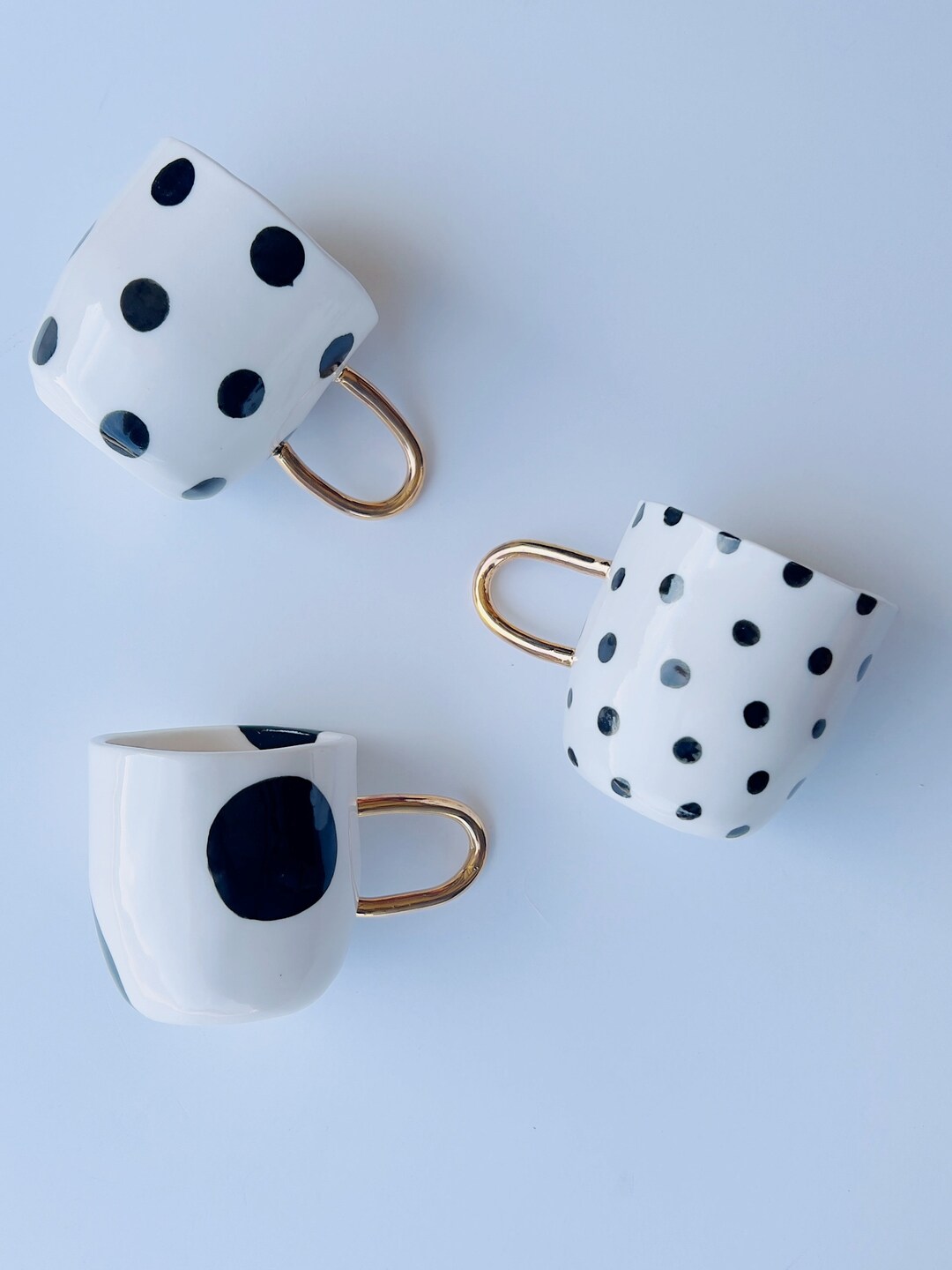 Handmade Porcelain Espresso Cup: Polka Dot Ceramic With Gold Handle - Etsy