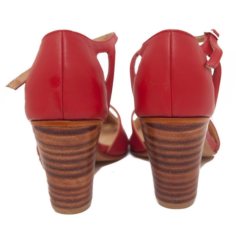 Cherry Pie Handmade Mary Jane Red Leather Woman Shoes in - Etsy