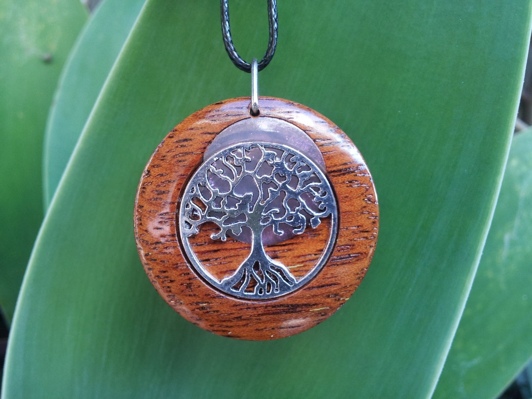 Tree of Life and Moon Pendant in Kwila Wood With a Red Resin - Etsy