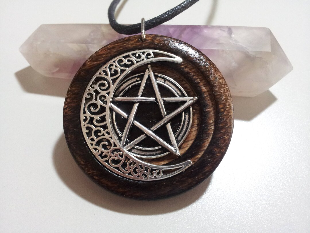 Pentacle and Moon Pendant in Burnt Oak, Rustic, Unisex Jewelry ...