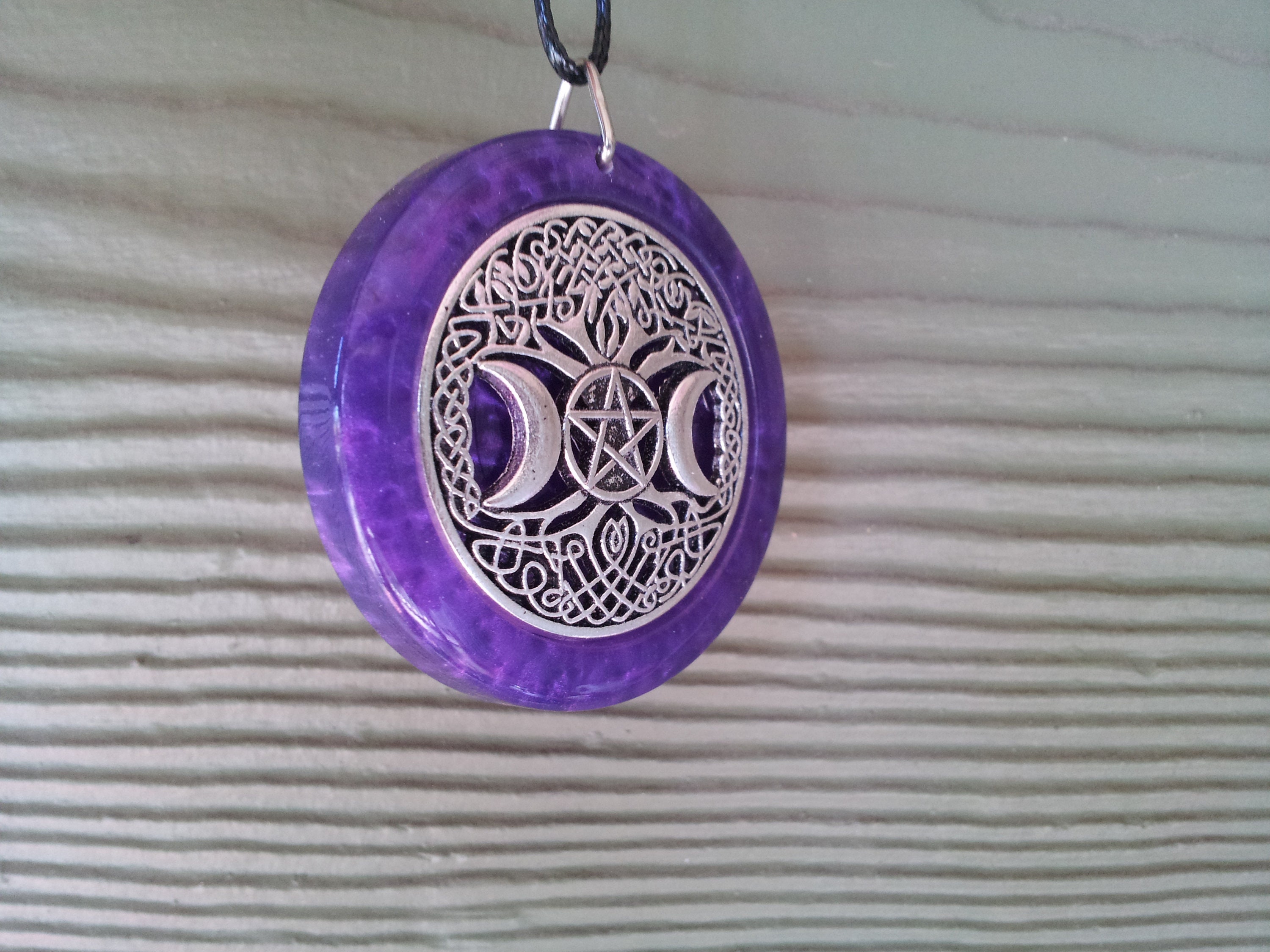 Triple Moon Tree of Life Pentacle Pendant in Purple Pearl - Etsy