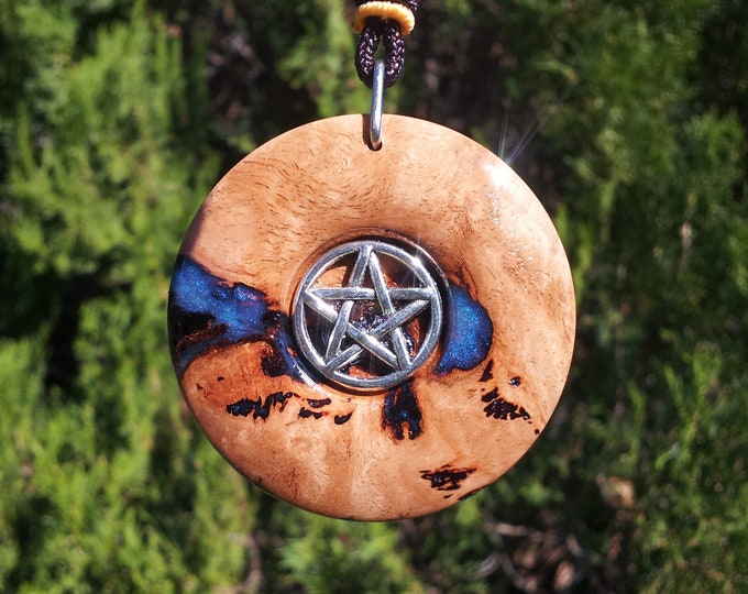 Pentacle Burl Wood and Resin Pendant, Reclaimed Wood, Symbolic Jewelry ...