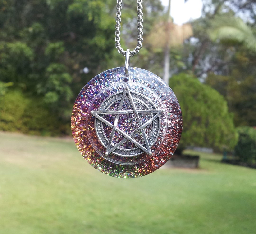 Pentacle Pendant in Multicoloured Sparkly Resin: Pentagram, Wicca ...