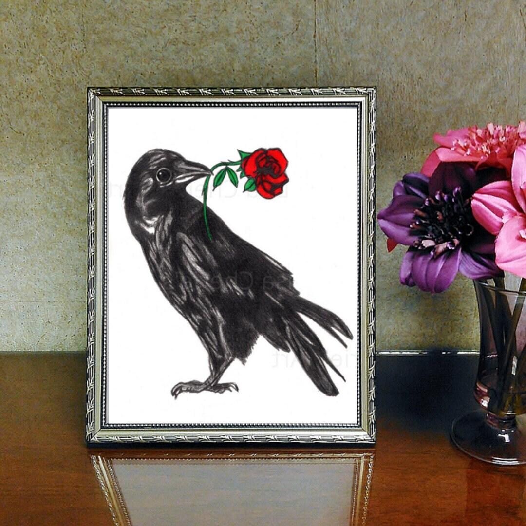 Raven and Rose Original Pencil Drawing - Etsy