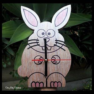 Bunny Clock Made With Recycled Wood, Easter Gift, Rabbit Wall Clock - Etsy
