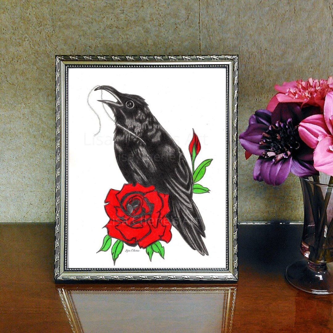 Raven and Rose A3 Print, Gothic Style Art - Etsy