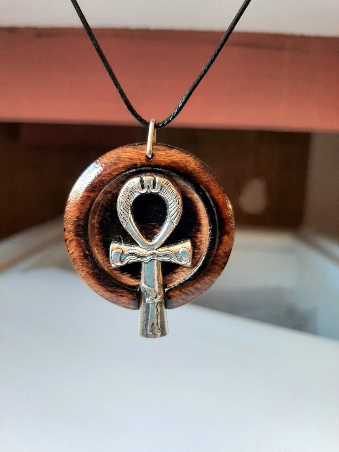 Ankh Necklace In Burnt Oak Key Of Life Pendant Ankh Jewelry Rustic