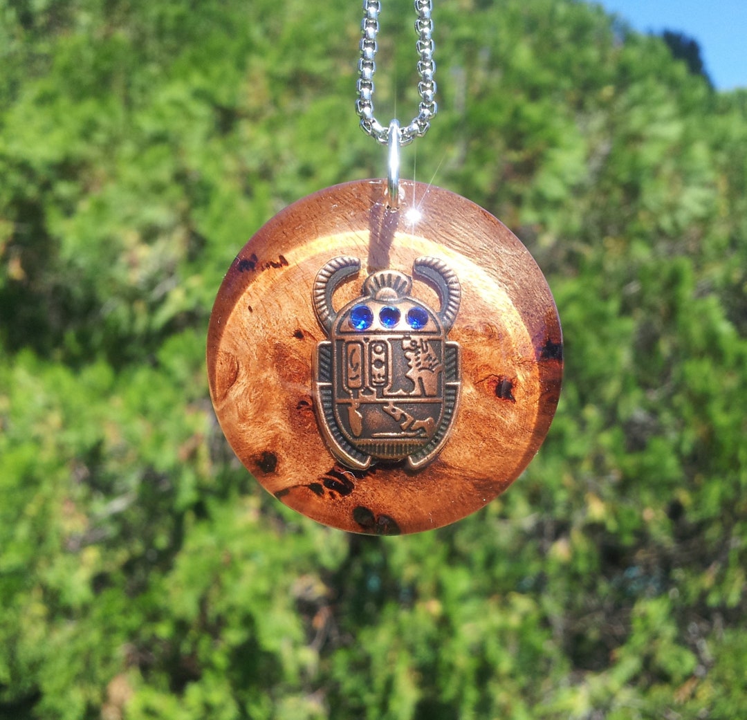 Scarab Beetle Pendant: Reclaimed Burl Wood Amulet, Egyptian Jewelry - Etsy