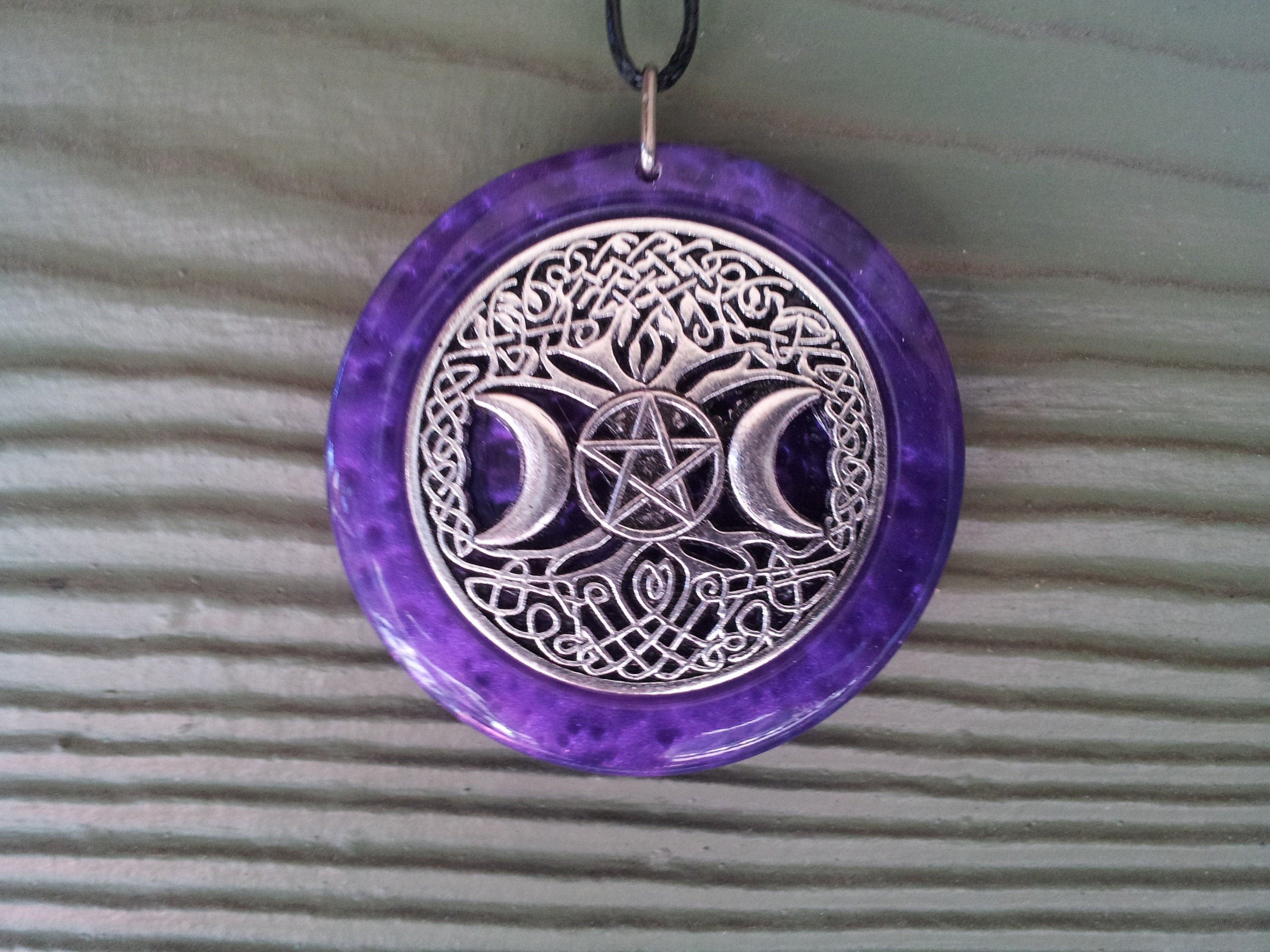 Triple Moon Tree of Life Pentacle Pendant in Purple Pearl - Etsy