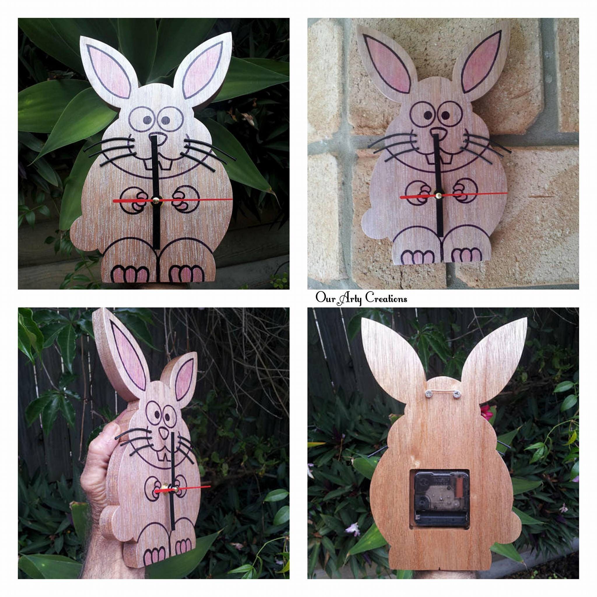 Bunny Clock Made With Recycled Wood, Easter Gift, Rabbit Wall Clock - Etsy