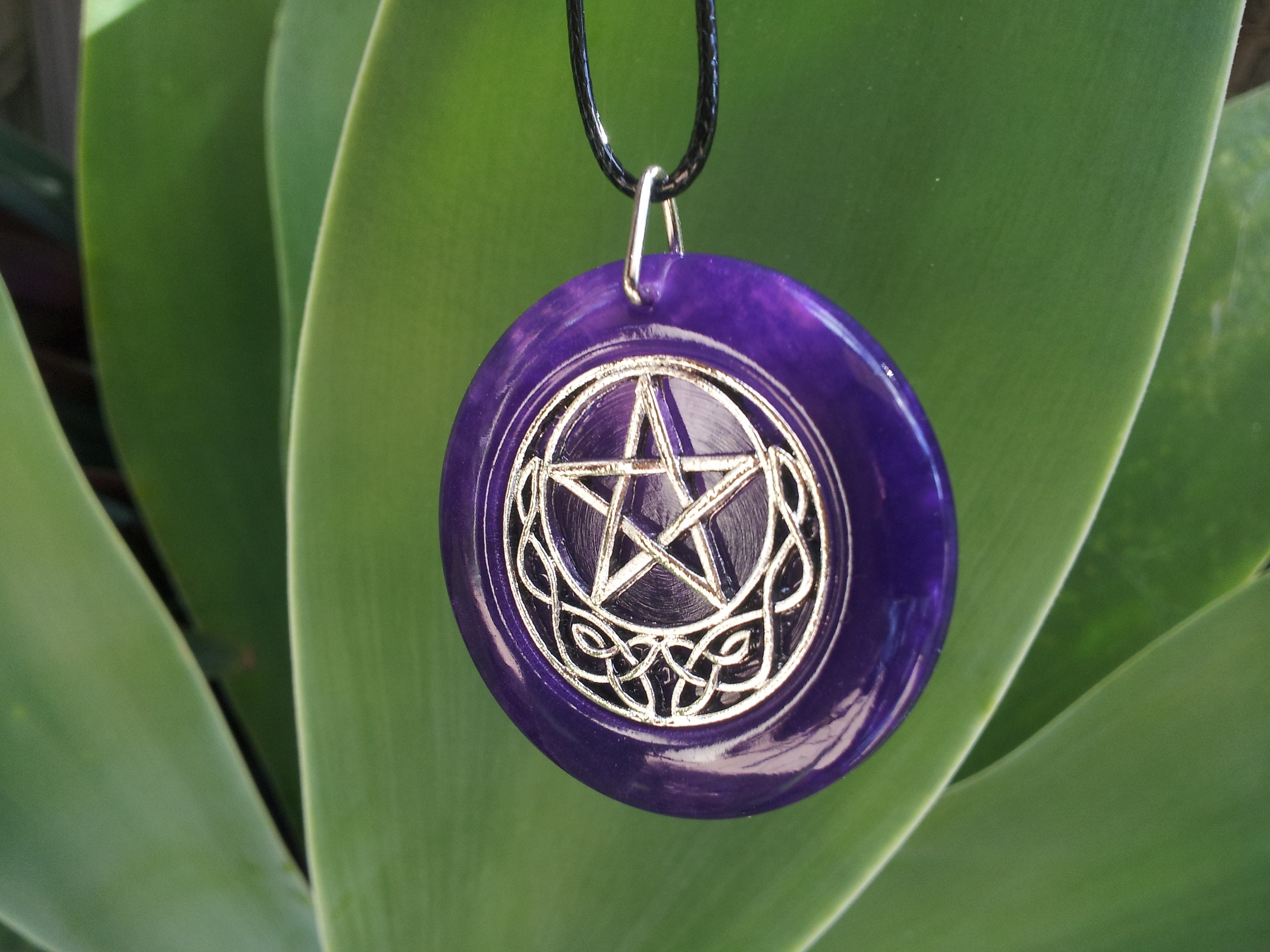Purple Pentacle and Moon Pendant: Pentagram, Witchcraft, Wicca - Etsy ...