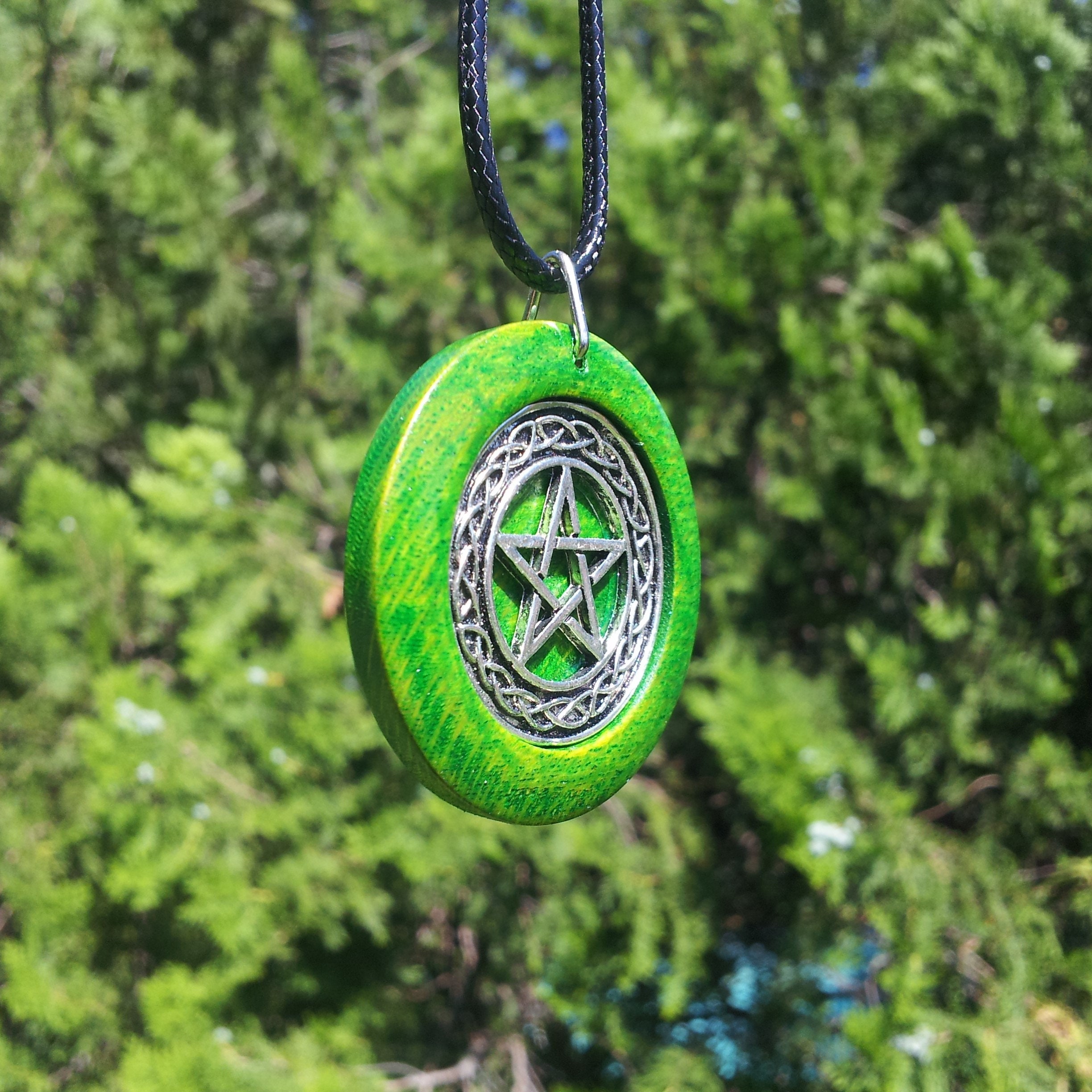 Pentacle Pendant in Light Green Stained Oak Unisex Gift - Etsy Australia