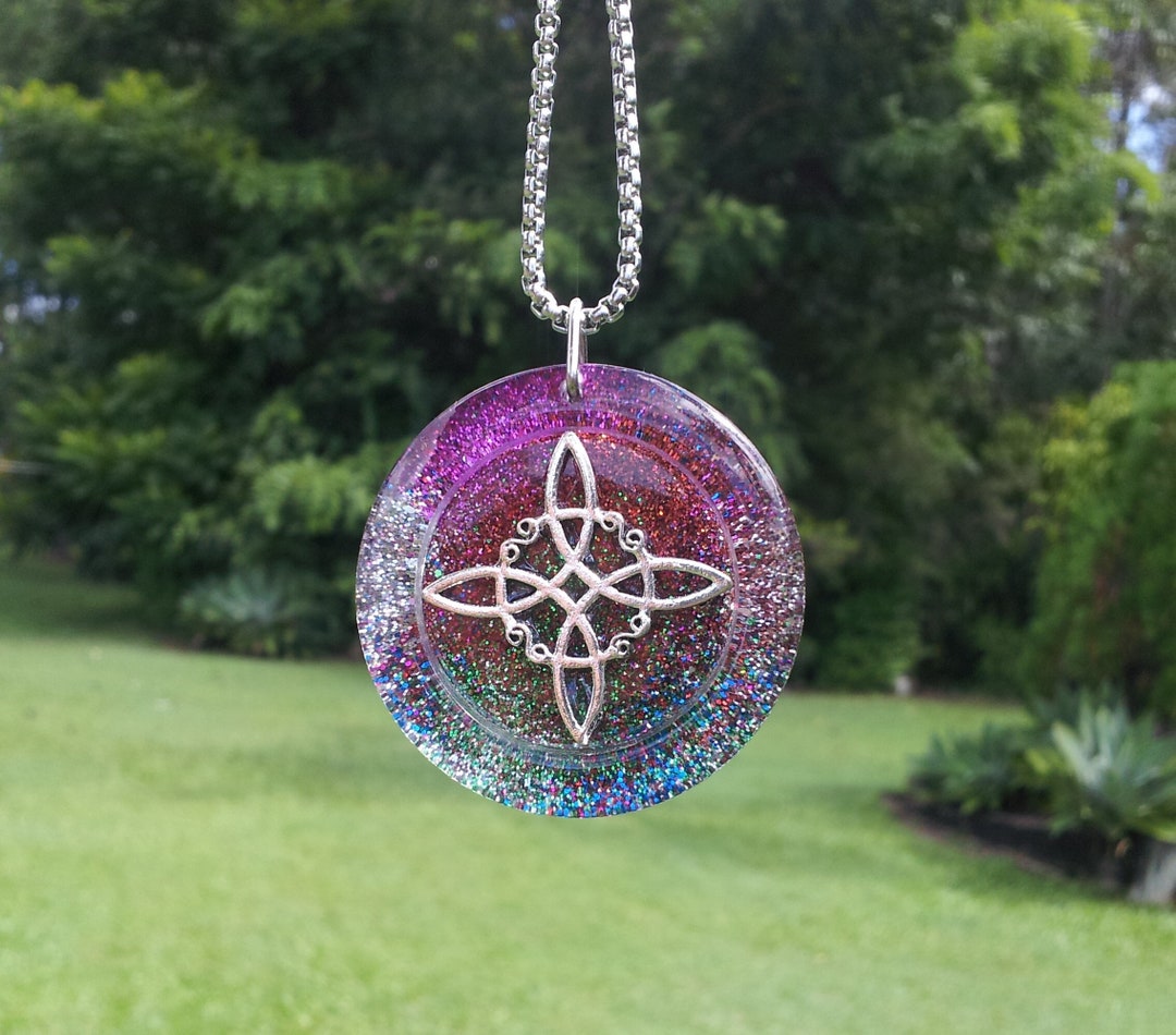 Witch's Knot Pendant in Multicoloured Sparkly Resin, Celtic Knot ...