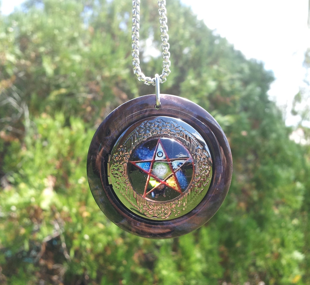 Pentacle Locket, Pentagram Locket Pendant in Dark Purple/violet Pearl ...