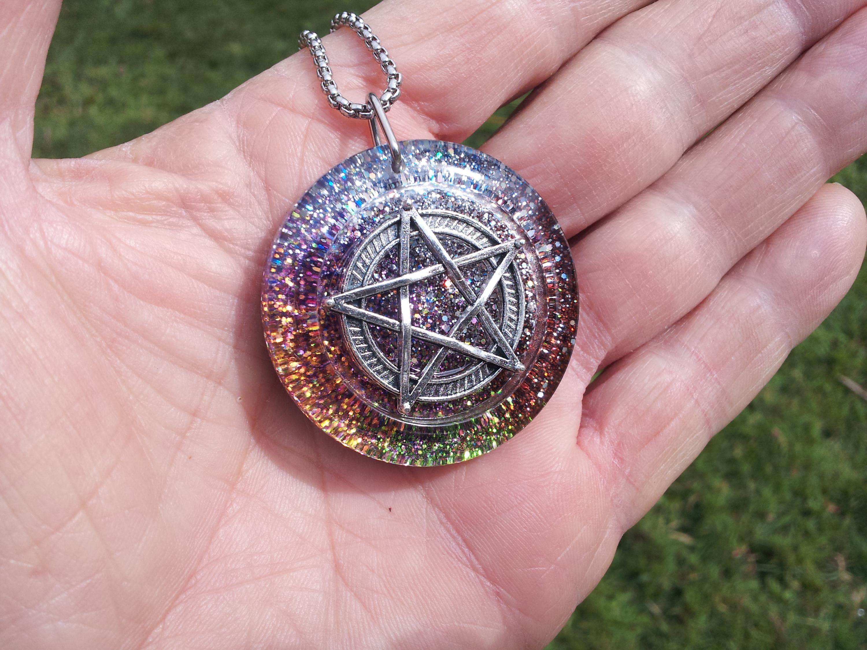 Pentacle Pendant in Multicoloured Sparkly Resin: Pentagram, Wicca ...