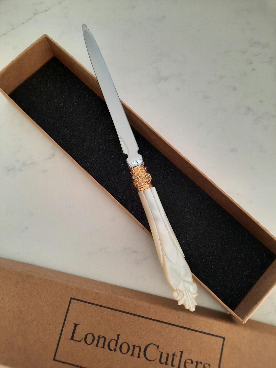 Letter Opener Mother of Pearl Handle, Silver Gilt Ferrule, Stainless ...