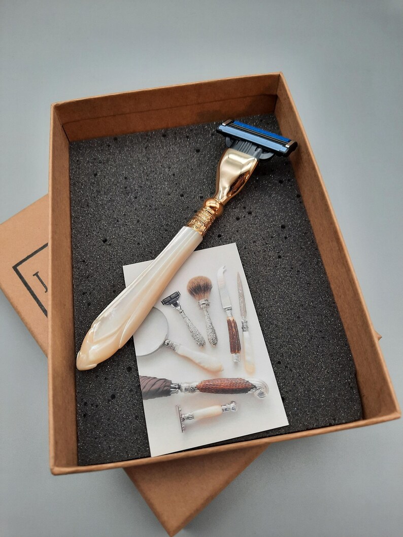 Mach 3 Razor Carved Mother of Pearl Handle, Recycled Antique Cutlery ...