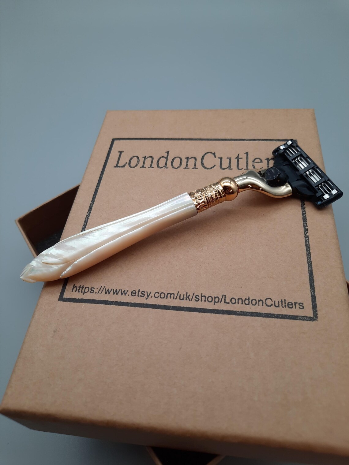 Mach 3 Razor Carved Mother of Pearl Handle, Recycled Antique Cutlery ...