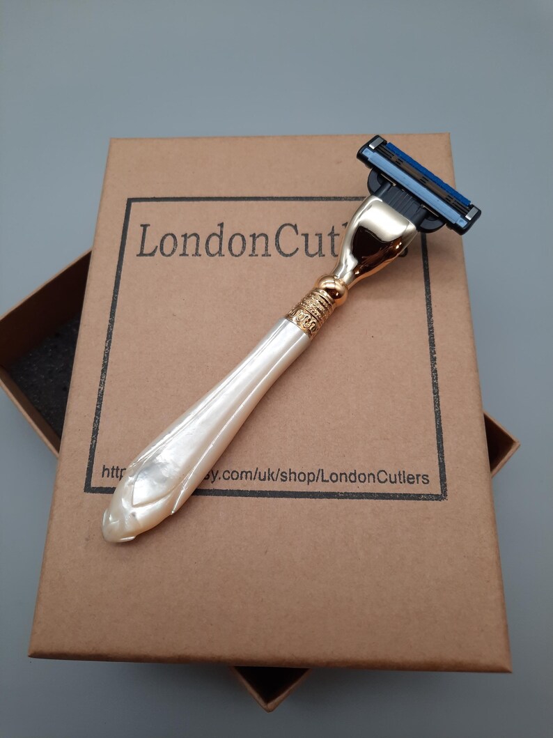Mach 3 Razor Carved Mother of Pearl Handle, Recycled Antique Cutlery ...