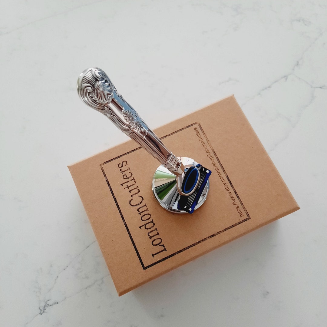 Fusion Razor With Stand, Sterling Silver Handle Upcycled Cutlery, Retro ...