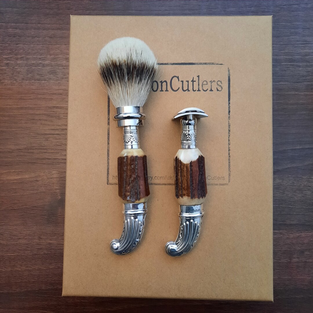 Double Edge Razor Set Vintage Horn Handle New Merkur Head Nickel Finish ...