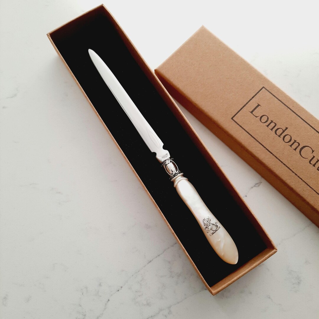 Small Letter Opener Carved Mother of Pearl Handle Stainless Steel ...