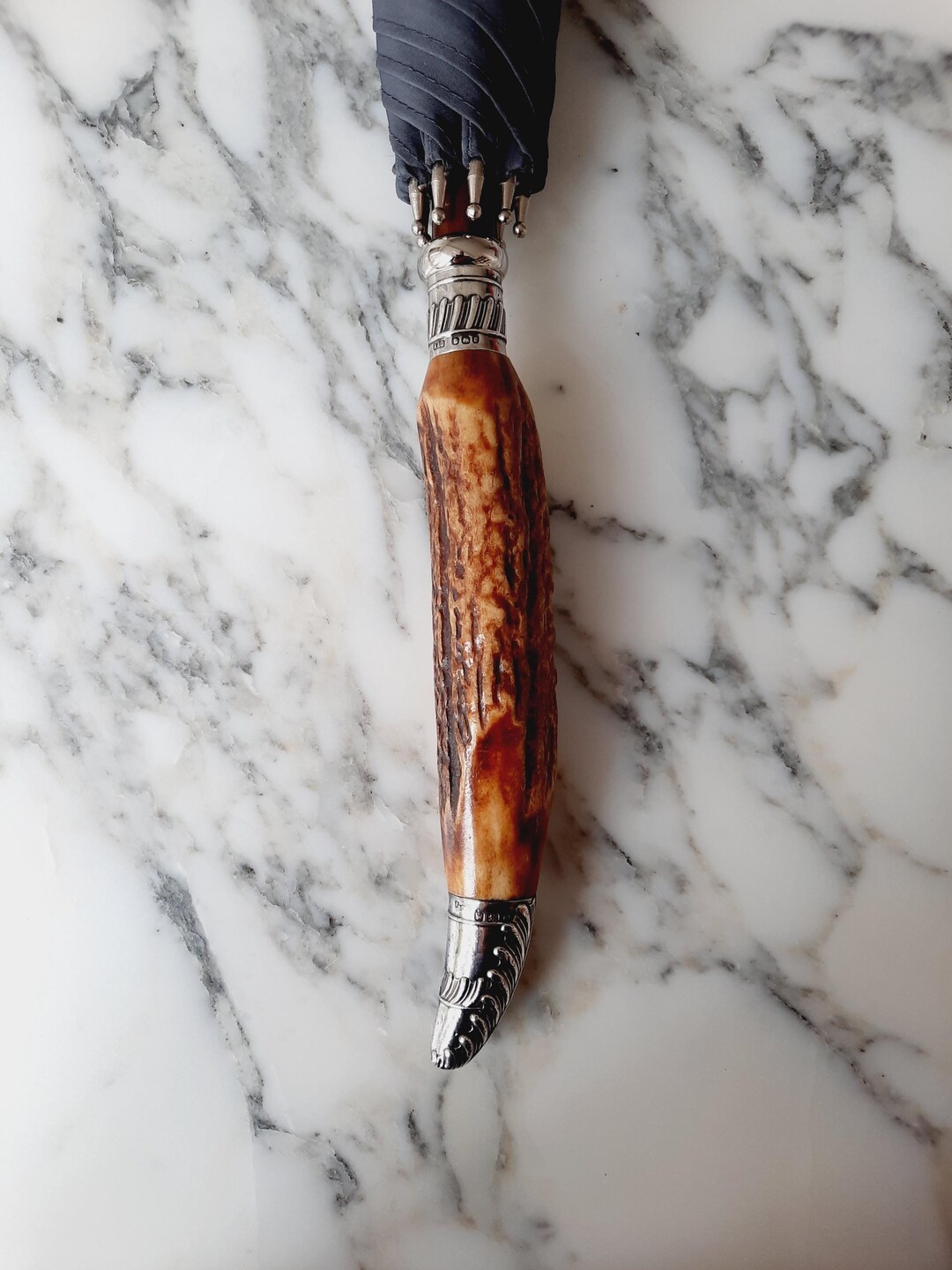 Umbrella With Wood Frame Horn Sterling Silver Handle Upcycled Cutlery ...