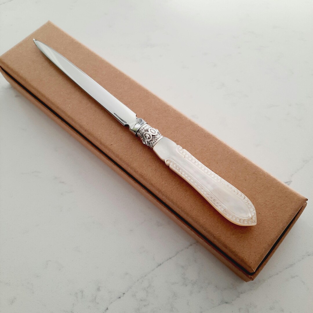 Small Letter Opener, Carved Mother of Pearl Handle, Stainless Steel ...