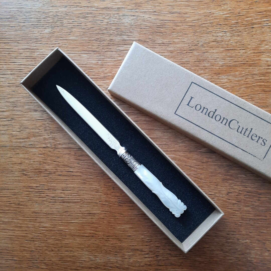 EPNS Letter Opener, Carved Mother of Pearl Handle With Ornate Ferrule ...