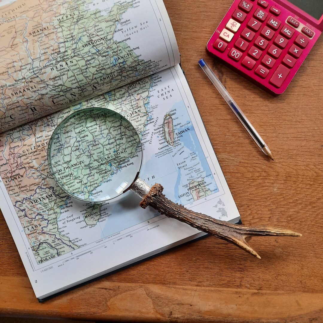 Magnifying Glass, Horn With Silver Plated Ferrule, New Nickel Plated on ...