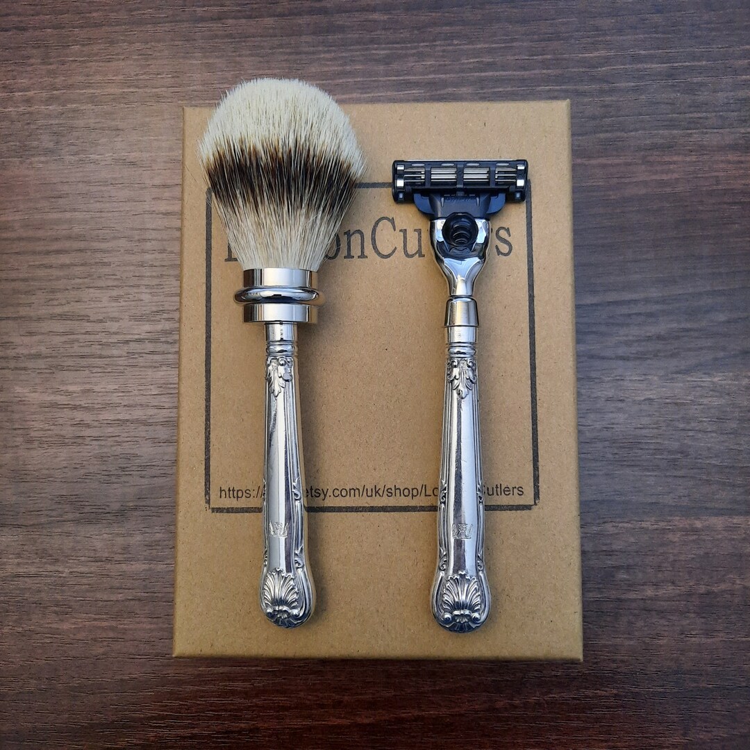 Mach 3 Shaving Set, Silvertip Badger Bristles, Recycled Antique Cutlery ...