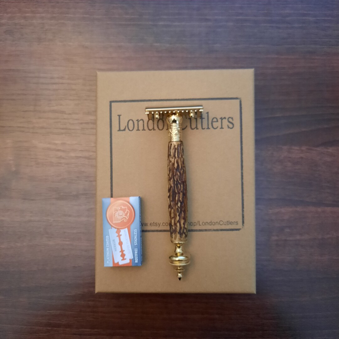 Double Edge Razor With Antique Horn Handle Gold Plated Merkur Head ...