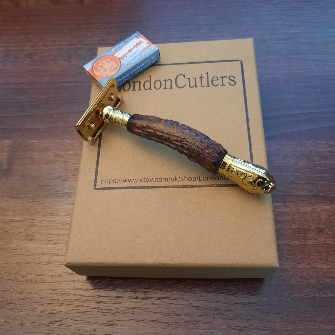 Double Edge Razor With Vintage Horn Handle Gold Plated Merkur Head ...