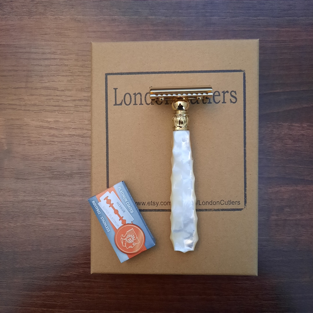 Double Edge Razor With Antique Mother of Pearl Handle Gold Plated ...