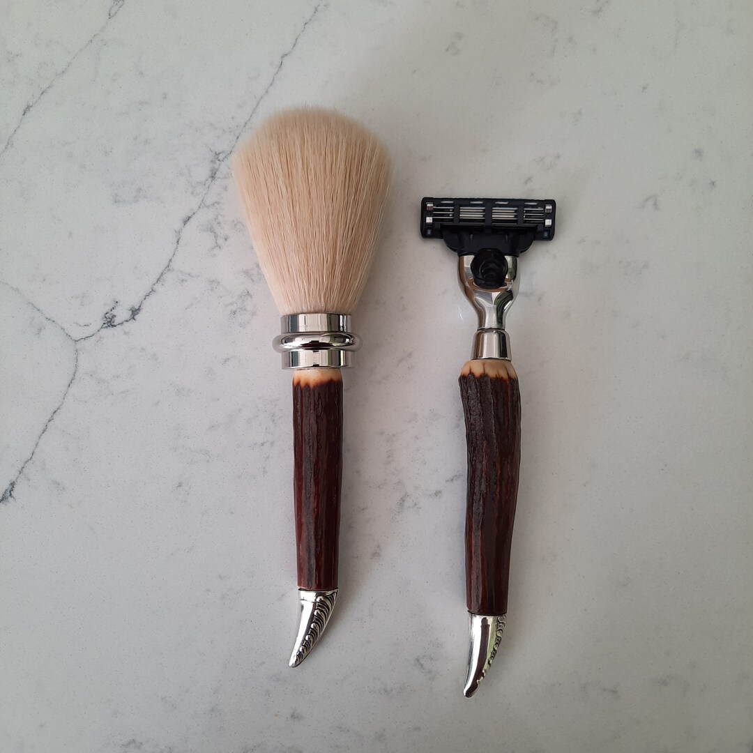 Horn Handled Mach 3 Shaving Set With Synthetic Bristles, Wet Shave ...
