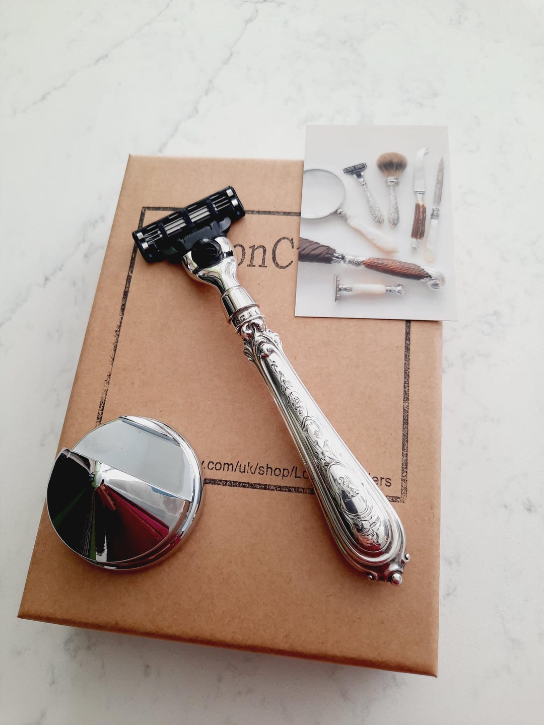Mach 3 Razor With Base, Antique Chased Sterling Silver Handles ...