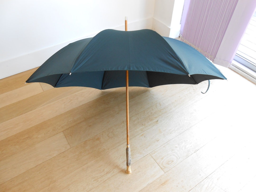 Umbrella With Wood Frame Horn Sterling Silver Gilt Handle Upcycled ...