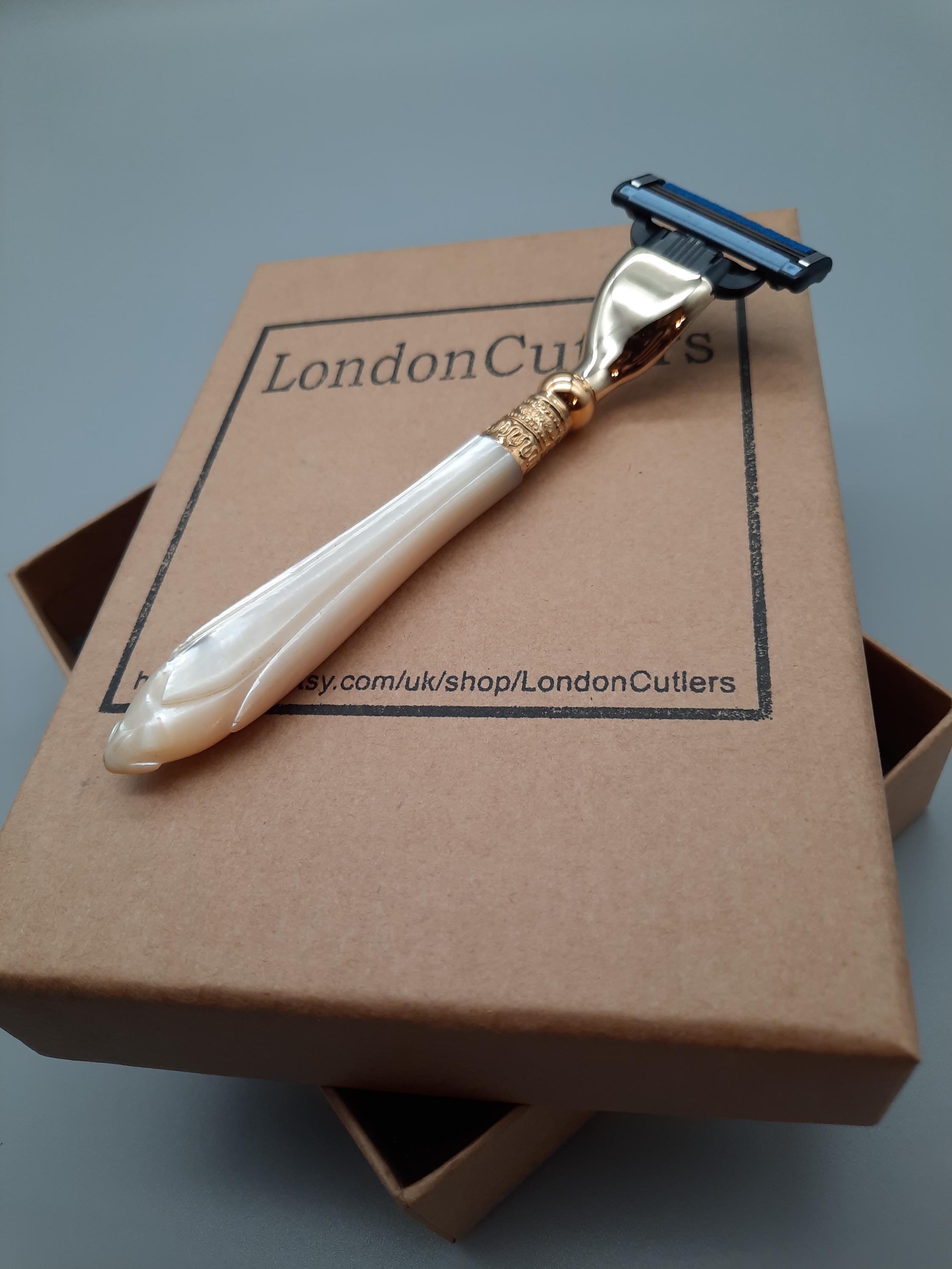 Mach 3 Razor Carved Mother of Pearl Handle, Recycled Antique Cutlery ...