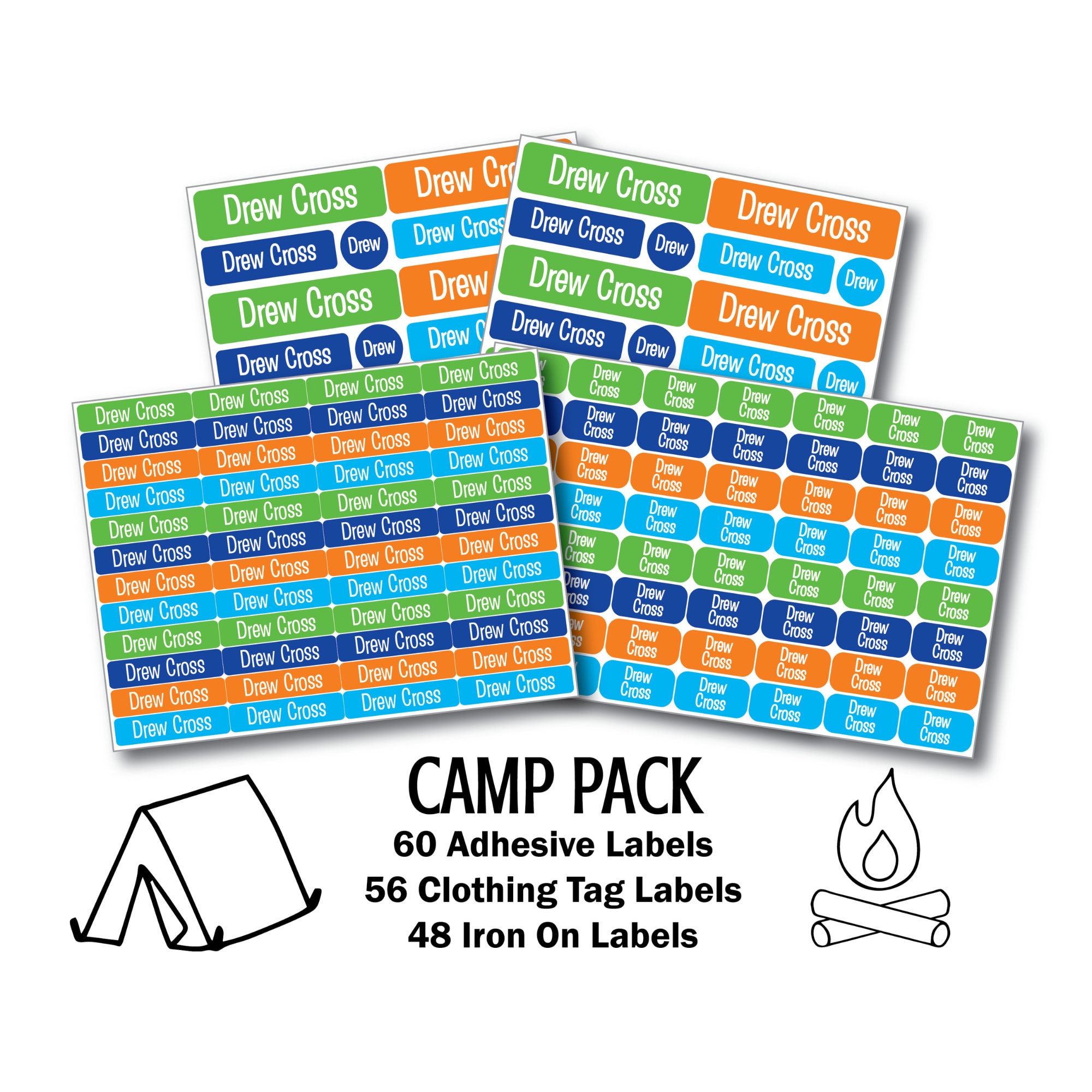 Camp Pack - 164 Name Labels - Summer Camp Labels - Name Stickers ...
