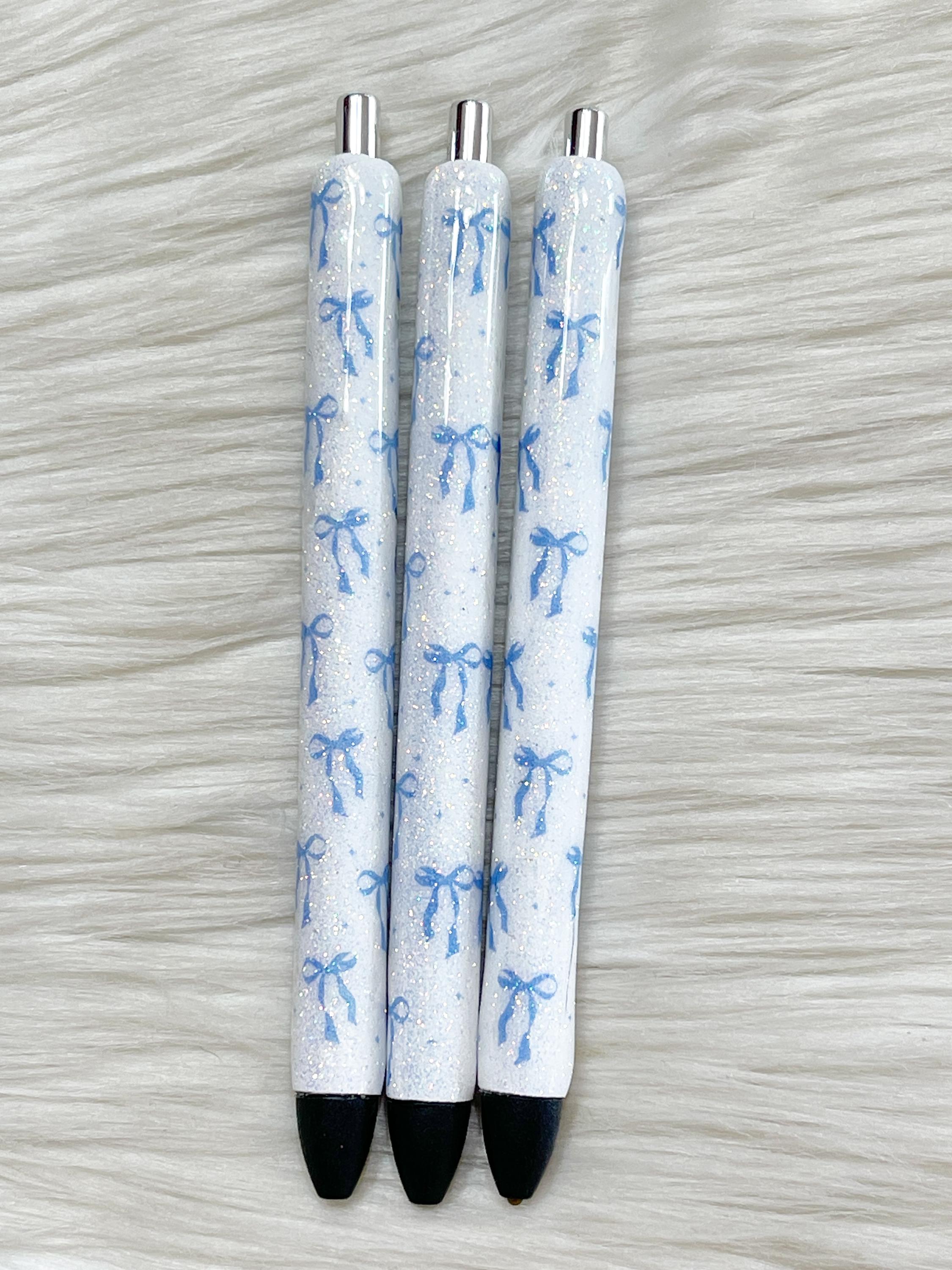 One Blue Coquette Ribbon Glitter Pen/coquette Glitter Pen/bow Glitter ...