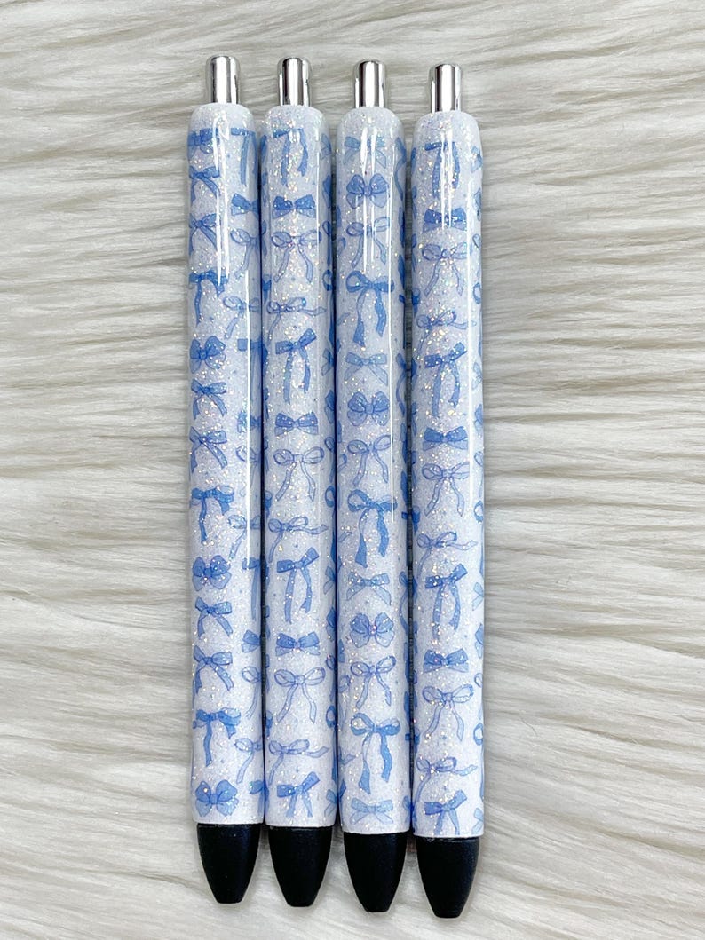 One Blue Coquette Ribbon Glitter Pen/coquette Glitter Pen/bow Glitter ...