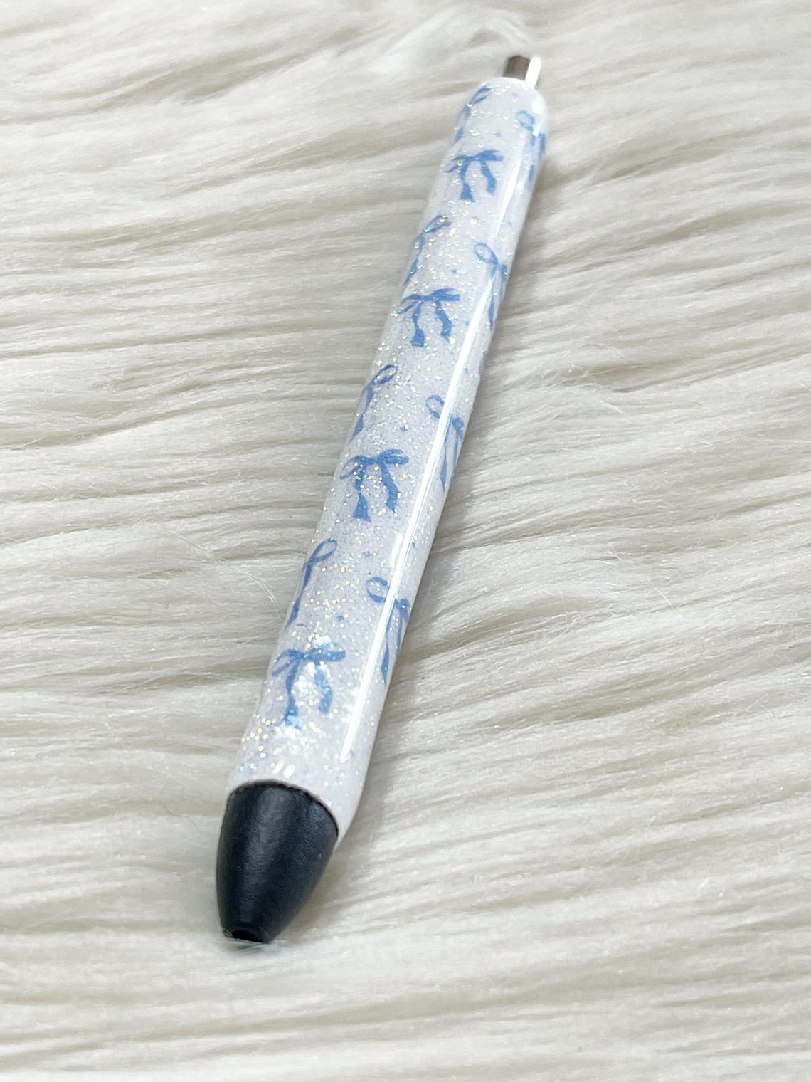One Blue Coquette Ribbon Glitter Pen/coquette Glitter Pen/bow Glitter ...