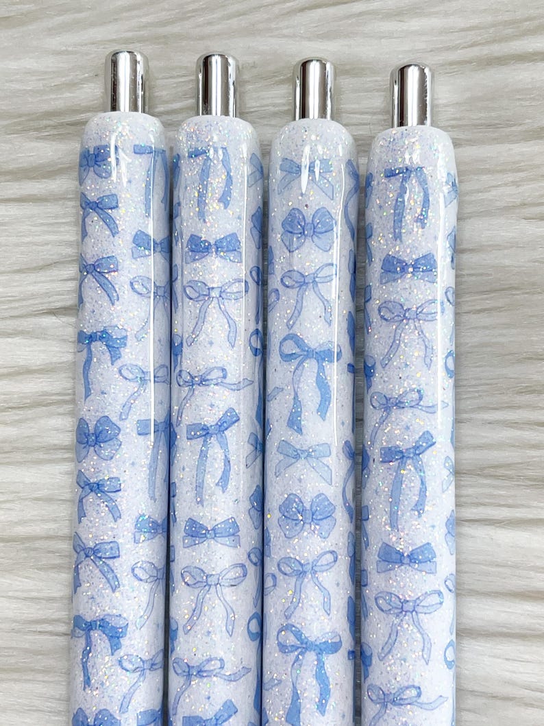 One Blue Coquette Ribbon Glitter Pen/coquette Glitter Pen/bow Glitter ...