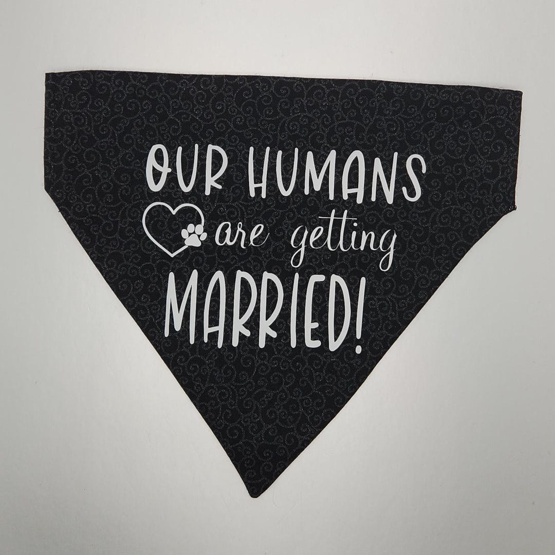 Wedding Dog Bandana: Black Embossed Floral Fabric, Our Humans Are ...